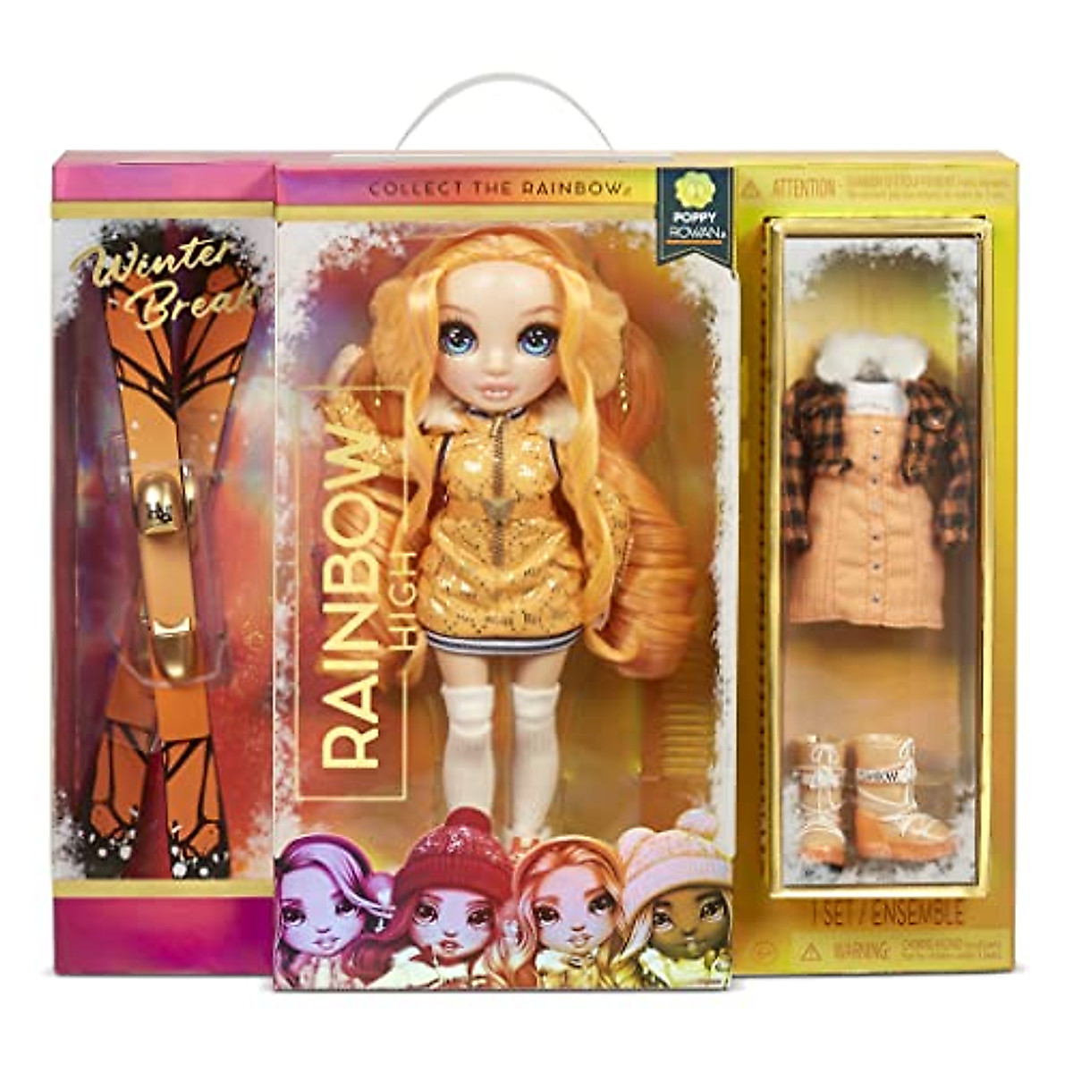 Rainbow High Winter Break Poppy Rowan – Orange Fashion Doll and Playset with 2 Designer Outfits, Pair of Skis and Accessories, Kids and Collectors, Toy Gift Ages 6 7 8+ to 12