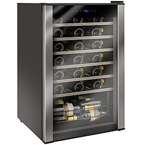 Wine Enthusiast 48-Bottle Evolution Series Wine Refrigerator – Large Freestanding Cooler with Black Stainless Steel Double Pane Glass Door, Shelves & Adjustable Temperature