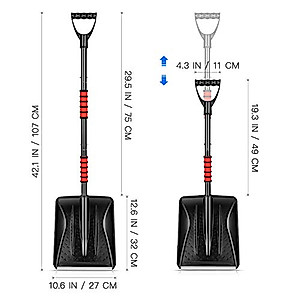 Yardwe 42" Snow Shovel with D-Grip Handle, Collapsible Snow Sand Mud Removal Tool | Detachable Four-Piece Construction Snow Shovel for Garden,Camping, Car and Other Outdoor Activities (Snow Shovel)