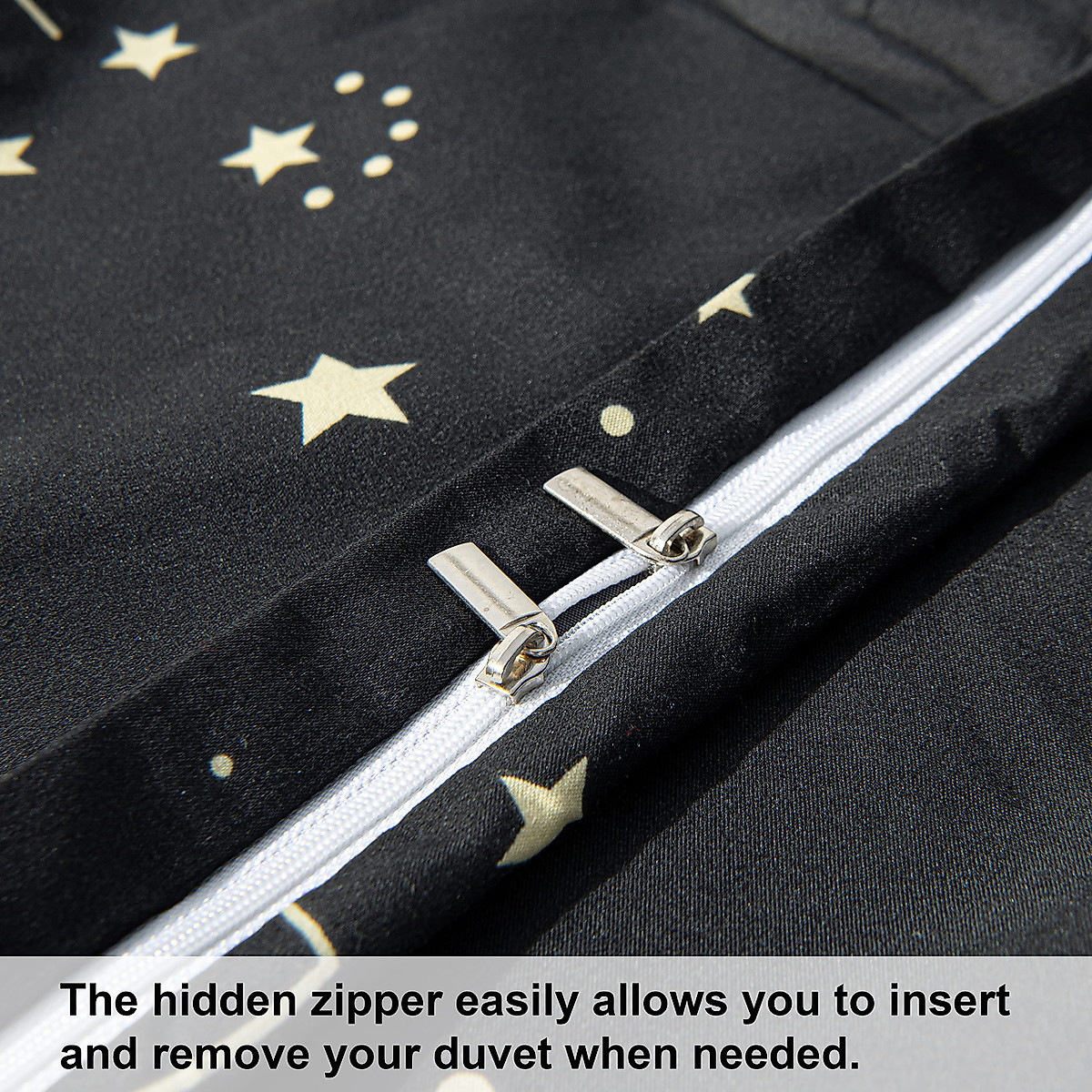 NTBAY Microfiber Queen Duvet Cover Set, 3 Pieces Ultra Soft Constellation Printed Comforter Cover Set with Zipper Closure and Corner Ties, Black