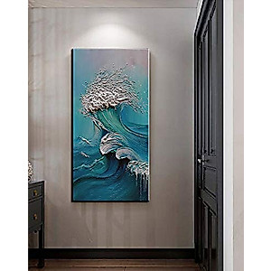 YaSheng Art - sea landscapes Abstract Oil Painting,Oil Painting on Canvas Texture Blue Ocean scenery Oil Painting Hand-Painted Abstract Artwork Pictures Canvas Wall Art Paintings 24x48inch