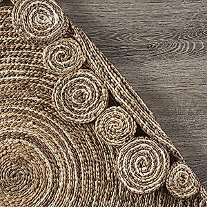 Lr Home Ox Bay Organic Jute Spiral Area Rug, Bleach and Natural, 4' Round