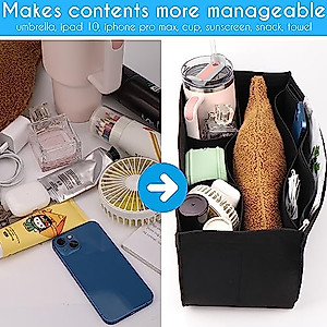 AIERSA Rubber Beach Bag Organizer Compatible with Bogg Bag/Simply Southern Tote, Felt Insert Divider Pouch with Zipper for Bogg Bags Accessories, with 7 Pocekets, Only for Original X Large Size -Black