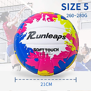 Runleaps Beach Volleyball Official Size 5 Soft Waterproof Volleyball Sand Sports PU Ball for Indoor, Outdoor, Pool, Gym, Training