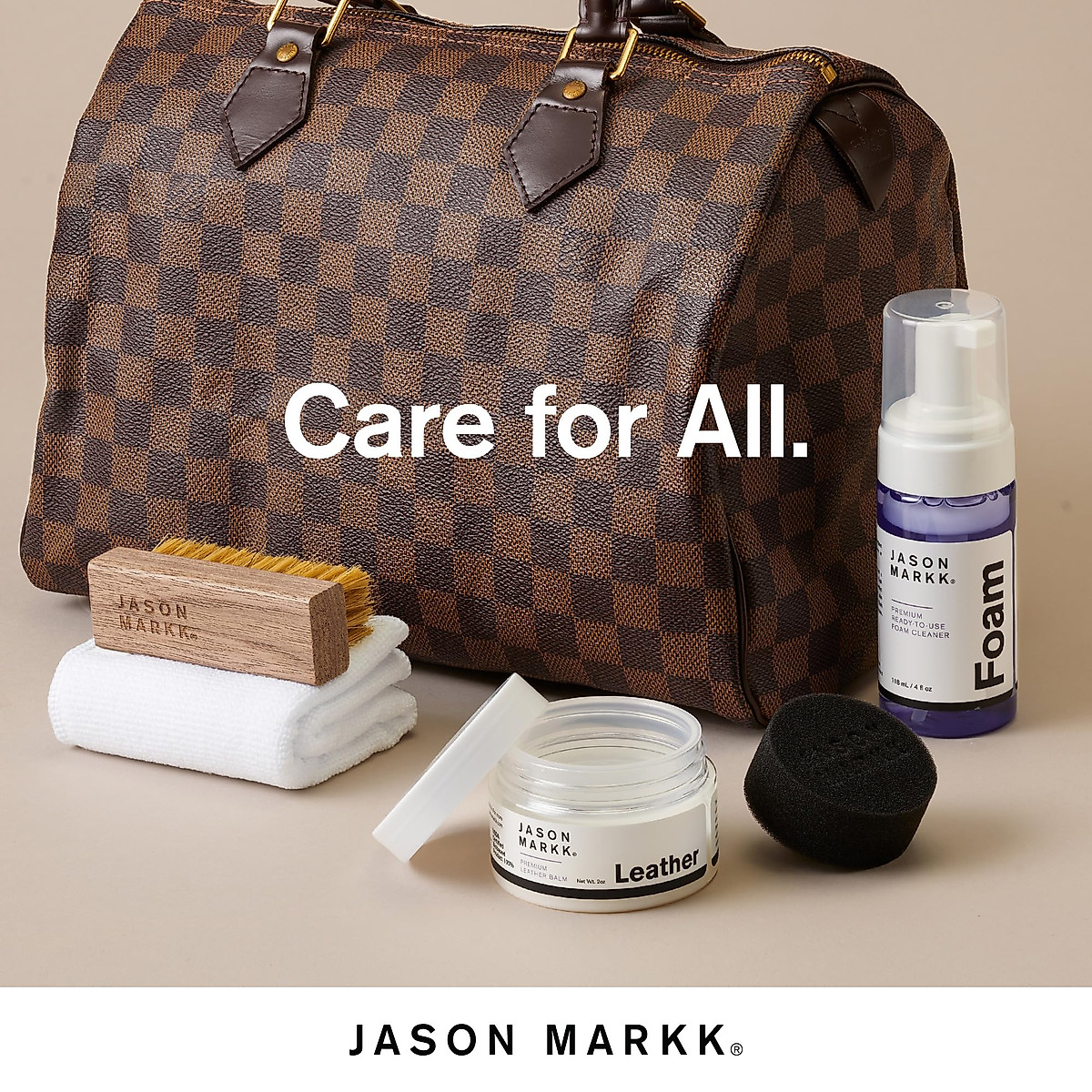 Jason Markk Leather Care Kit, 4-Piece Set, Ready-To-Use Foam, Balm Conditioner, Sponge, Delicates Brush, & Microfiber Towel, Ideal for Maintaining, Cleaning, & Protecting Leather Goods, 4oz