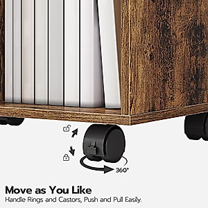 HOOBRO Printer Stand with Charging Station, Rolling Wood Storage Cabinet on Wheels, Printer Cart Table on Wheels for Home Office Rustic Brown FG60UPS01