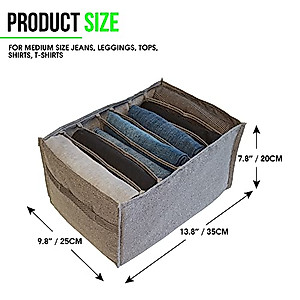 FELOTTE Clothes Drawer Organizer for Jeans, Wardrobe Clothes Organizer for Folded Clothes, Clothes Storage Organizer for Jeans, Leggings, Pants, Dresses, Sweater, T-Shirts (Medium, Grey)