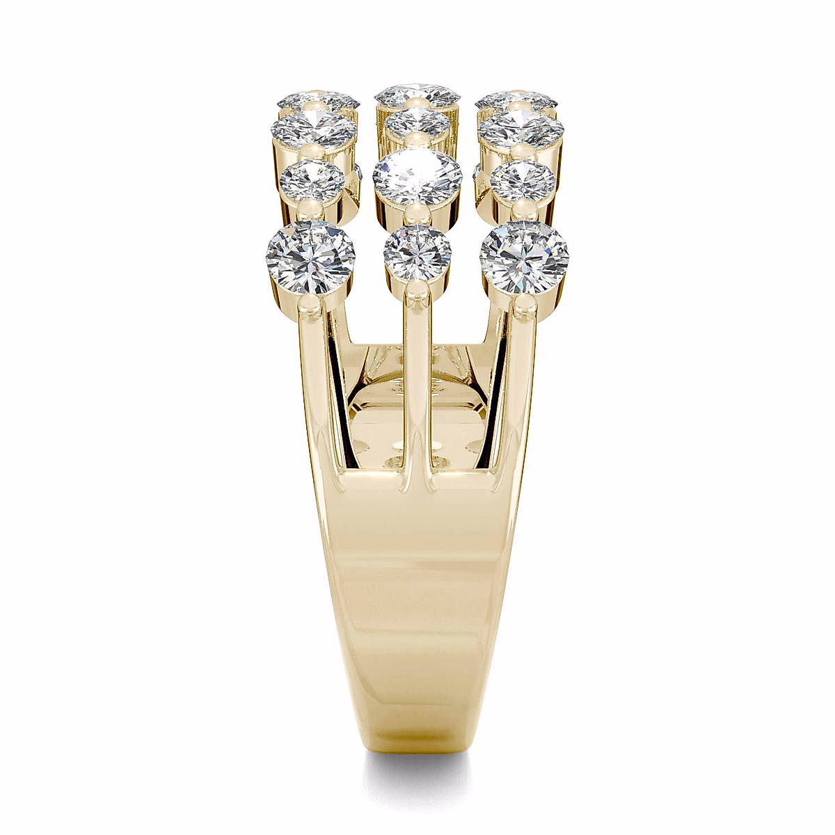 14K Yellow Gold Moissanite by Charles & Colvard 2.5mm Round Three Row Band-size 9 0.91cttw DEW