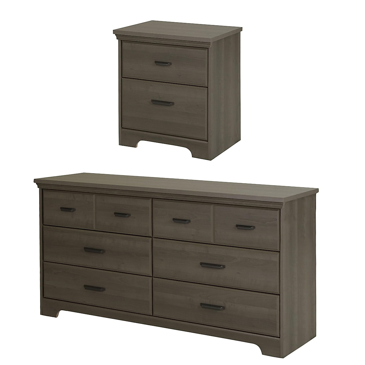 South Shore Versa 6-Drawer Double Dresser and 2-Drawer Nightstand, Gray Maple