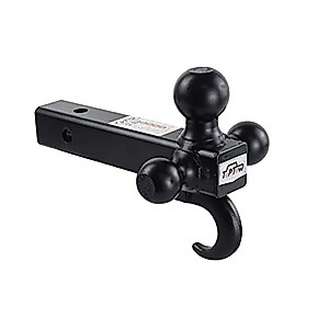 TOPTOW 64181 Trailer Receiver Hitch Tri Ball Mount with Hook Black Balls Fits for 2 inch Receiver