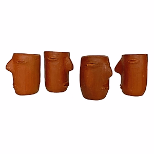 The Curated Pantry Red Clay Mezcal Face Cups | Tequila Shooters Shot Glasses Copitas - Handmade in Oaxaca, Mexico (Pack of 4)