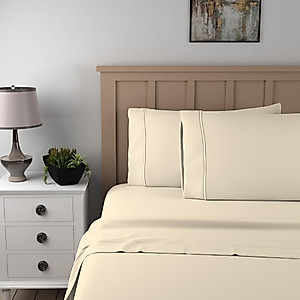 Purity Home Organic 100% Cotton Twin Ecru Sheet Set, 300 Thread Count Percale Weave Sheets Set, Ultra-Soft 14" Deep Pockets Dorm Bed, Breathable & Cooling for Hot Sleepers, Twin Ecru Sheets