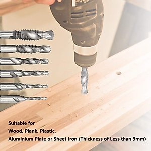 Saiper 6pcs Drill Tap Combination Bit Set (1/8''-3/8'') with 1/4" Hex Shank, HSS 4341 Drill Tap Countersink Screw Thread Bits