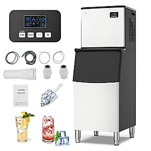 Agrestem Commercial Ice Maker Machine 350LBS/24H, Industrial Ice Mchine with 240LBS Large Storage Bin, Freestanding, Upgraded Compressor, Stainless Steel Large Ice Maker for Commercial/Restaurant/Bar