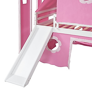 Harper & Bright Designs House Loft Bed with Slide and Tent, Full Size Loft Bunk Bed with Tower and Ladders, Wood Bunk Bed with Slide, Playhouse Bed Frame for Kids, Teens, Boys & Girls (Full, Pink)