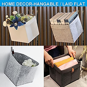 MILILOVE 3Pcs Felt Storage Basket 9x9x10 Cube, Fabric Cloth Storage Bin, Collapsible Organizer with Handle for Cloth Toys Fordable Bin for Bedroom Playroom Office (3)