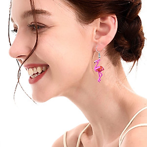 KaFu Unique Pink Enamel Oil Flamingo Bird Dangle Earrings Cute Animal Flamingo Metal Dangle Earring Jewelry for Women (Flamingo)