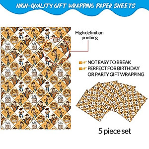 InThink Pack of 5 Gift Wrapping Paper 20" x 30" Kraft Paper Durable Buzz Lightyear Woody Wrapping Paper Sheets Pack for Kids Birthday, Party Storage Festive Decoration (Khaki Cookies)