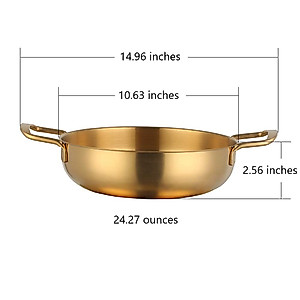 10in Stainless Steel Everyday Pan Color Me Korean Noodle Ramen Pot Small Stockpots Pasta Pots Stir Fry Pan Omelet Paella Pans Small Pots for Home and Outdoor, Dishwasher Safe, Eco Friendly(1pcs)(Gold)