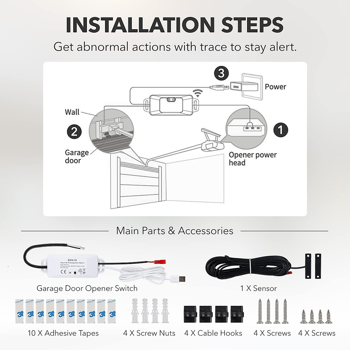 HBN Smart Garage Door Opener - Connected WiFi Garage Door Control, Compatible with Alexa & Google Home Assistant, No Hub Needed