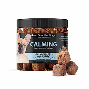 JustFoodForDogs Calming Supplement for Dogs Soft Chew to Support Stress and Anxiety, Melatonin, Relaxation Aid, Human-Grade Ingredients - 45 Count