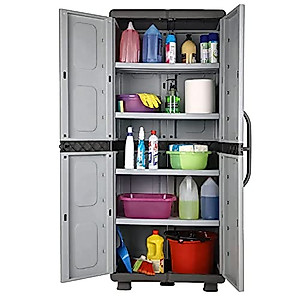 Homeplast Electra 55 lb. Capacity Indoor Outdoor Storage Cabinet for Balcony or Garage with 2 Moveable Shelves, Gray/Anthracite