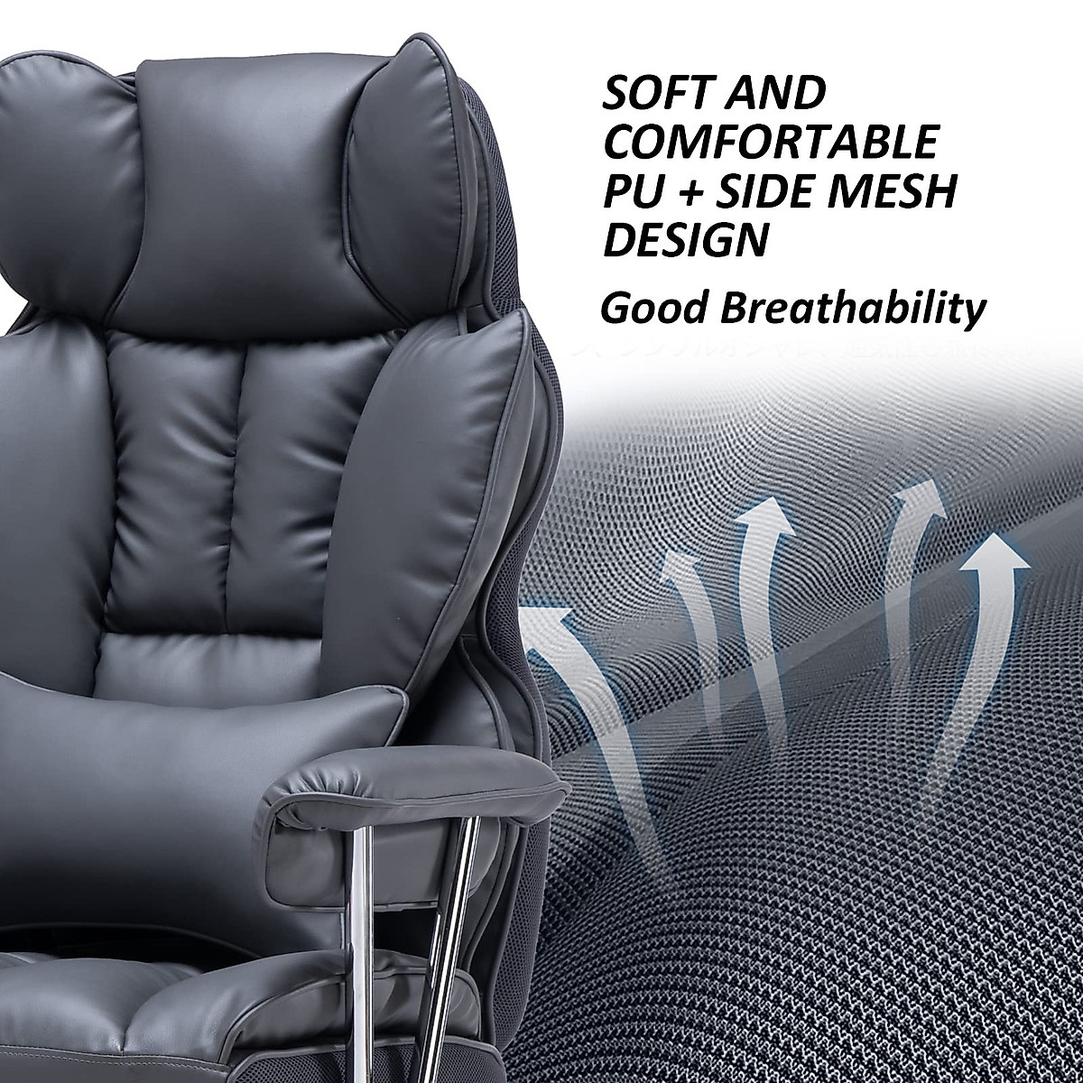 Efomao Executive Office Chair for Heavy People, Big and Tall Office Chair, High Back Office Chair with Foot Rest, Height Adjustable Home Office Chair, Mineral Grey Office Chair