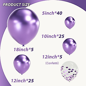 Metallic Purple Balloon Garland Arch Kit 100 Pack 18/12/10/5 Inch Latex Party Balloons Different Sizes Confetti Balloons Chrome Balloon for Engagement Wedding Anniversary Mermaid Party Decorations