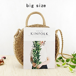 Women Straw Summer Beach Bag Handwoven Round Rattan Bag Cross Body Bag Shoulder Messenger Satchel (beige)