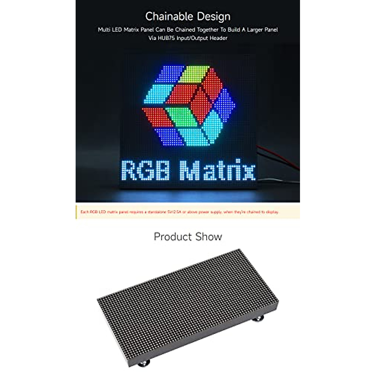 Waveshare RGB Full-Color LED Matrix Panel, 2.5mm Pitch, 64×32 Pixels, Adjustable Brightness, Compatible with Raspberry Pi 5/4B/3B/Zero/Zero W/Zero 2W/Pico/Pico W/Pico WH