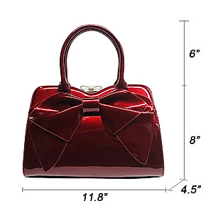 Style Strategy Red Patent Leather Bag for Women Satchel Shoulder Bags Handbag Kiss Lock Ladies Fashion Crossbody with bow tie