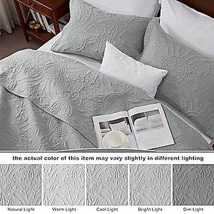 GRT Grey Quilt Sets King Size with Pillow Shams - Lightweight Reversible Quilt Bedding Set, Ultra-Soft Microfiber Modern Bedspread Coverlet Set for All Season (1 Quilt, 2 Pillow Shams)