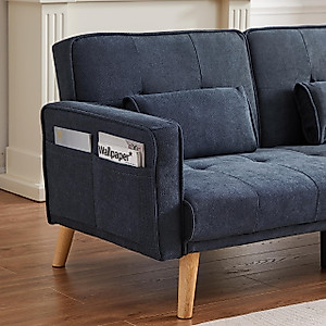 Eafurn L-Shaped Convertible Sectional Sofa with Chaise Lounge and Adjustable Spilt Backrest,3 Seater Soft Velvet Sleeper Couch Bed with Wooden Legs,Tufted Corner Sofa & Couch with Throw Pillows