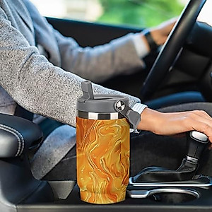 RTFGHJS Orange And Yellow Lava 30 Oz Tumbler with Handle And Flip Straw, Stainless Steel Vacuum Insulated Travel Mug, Thermal Cup for Coffee, Water, Iced Drinks, Fits Car Cup Holders (Home, Sports)