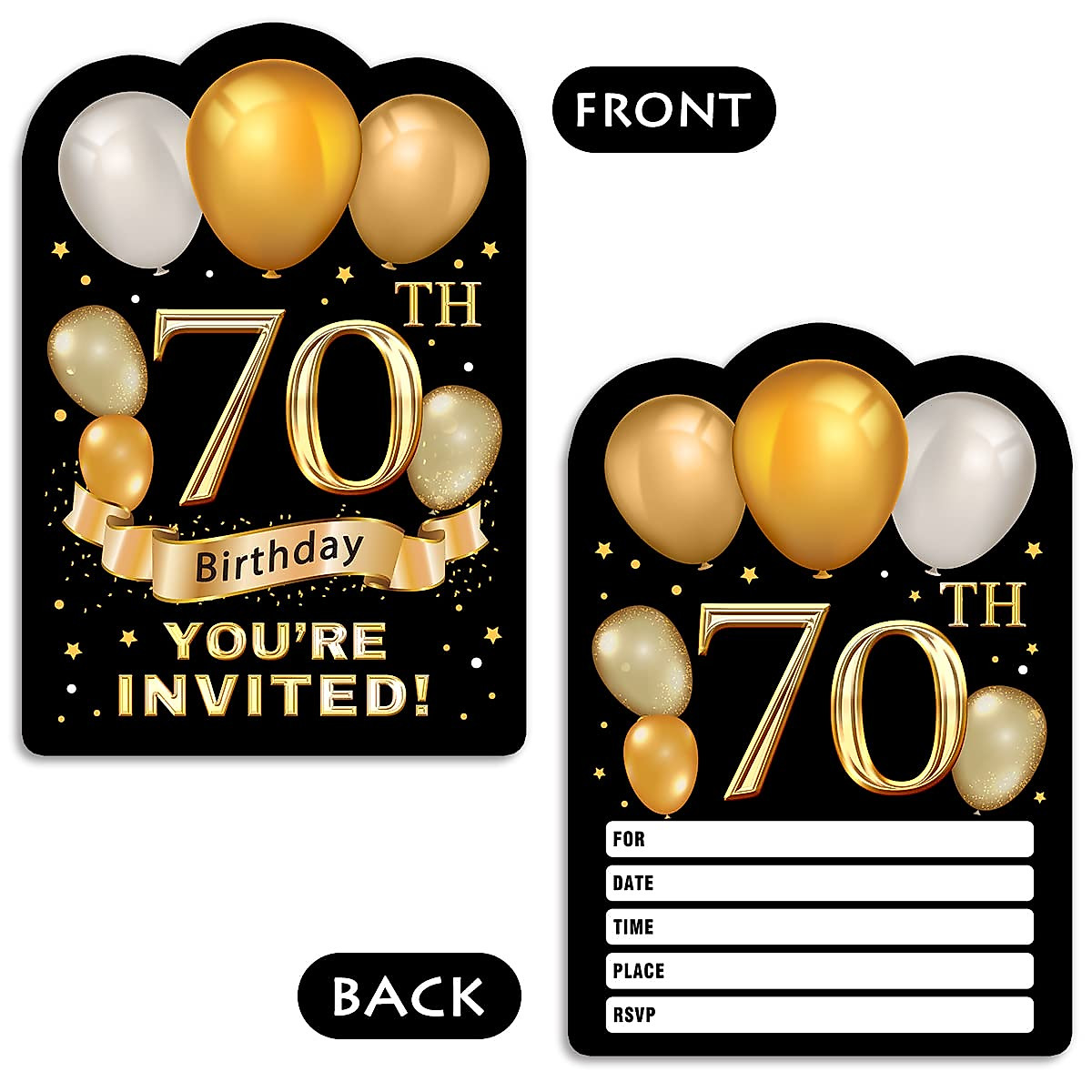 Simimi art 30 Gold Glitter 70th Birthday Party Invitations cards with Envelopes
