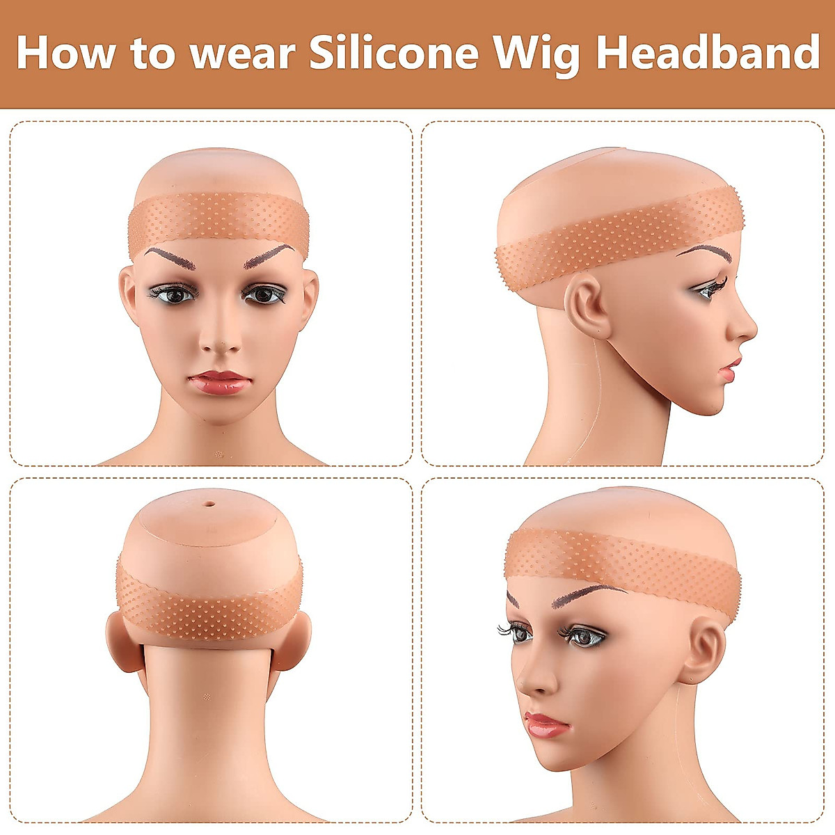 WILLBOND 2 Pieces Silicone Wig Grip Band Adjustable Silicone Wig Headband No Slip Wig Bands Seamless Wig Holder for Men Women Sports Yoga (Light Brown, Dark Brown)