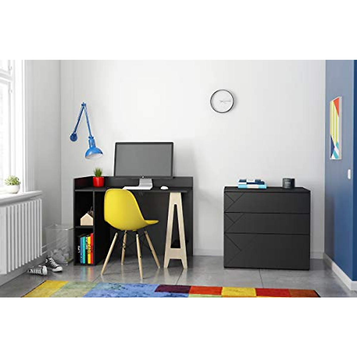 Nexera 608606 Atypik 3-Drawer Storage, Black Filing Cabinet