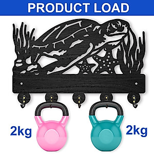 INFUNLY Ocean Theme Key Holder with 5 Key Hooks Black Wall Mounted Key Hangers Turtle Key Hangers Wood Key Rack for Home Decor Hallway, Entryway, Bedroom, Mudroom, Office 11.8inchx7.6inch