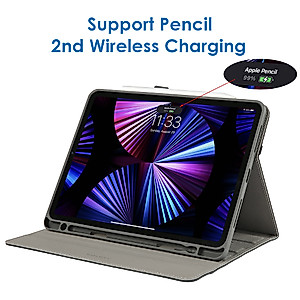 iPad Pro 11 Case with Pencil Holder, Support Pencil 2nd Wireless Charging, Magnetic PU Leather Protective Cover Compatible with iPad Pro 11-inch 3rd/2nd Generation 2021/2020 Released Apple Tablet
