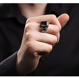 Men Silver Ruby Stone Ring, Square Stone Man Ring, Turkish Silver Handmade Ring, Zircon Stone Ring, 925k Sterling Silver Ring