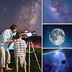 Telescope for Adults & Kids, 70mm Aperture Professional Astronomy Refractor Telescope for Beginners, 300mm Portable Refractor Telescope with AZ Mount, Phone Adapter & Wireless Remote (White)