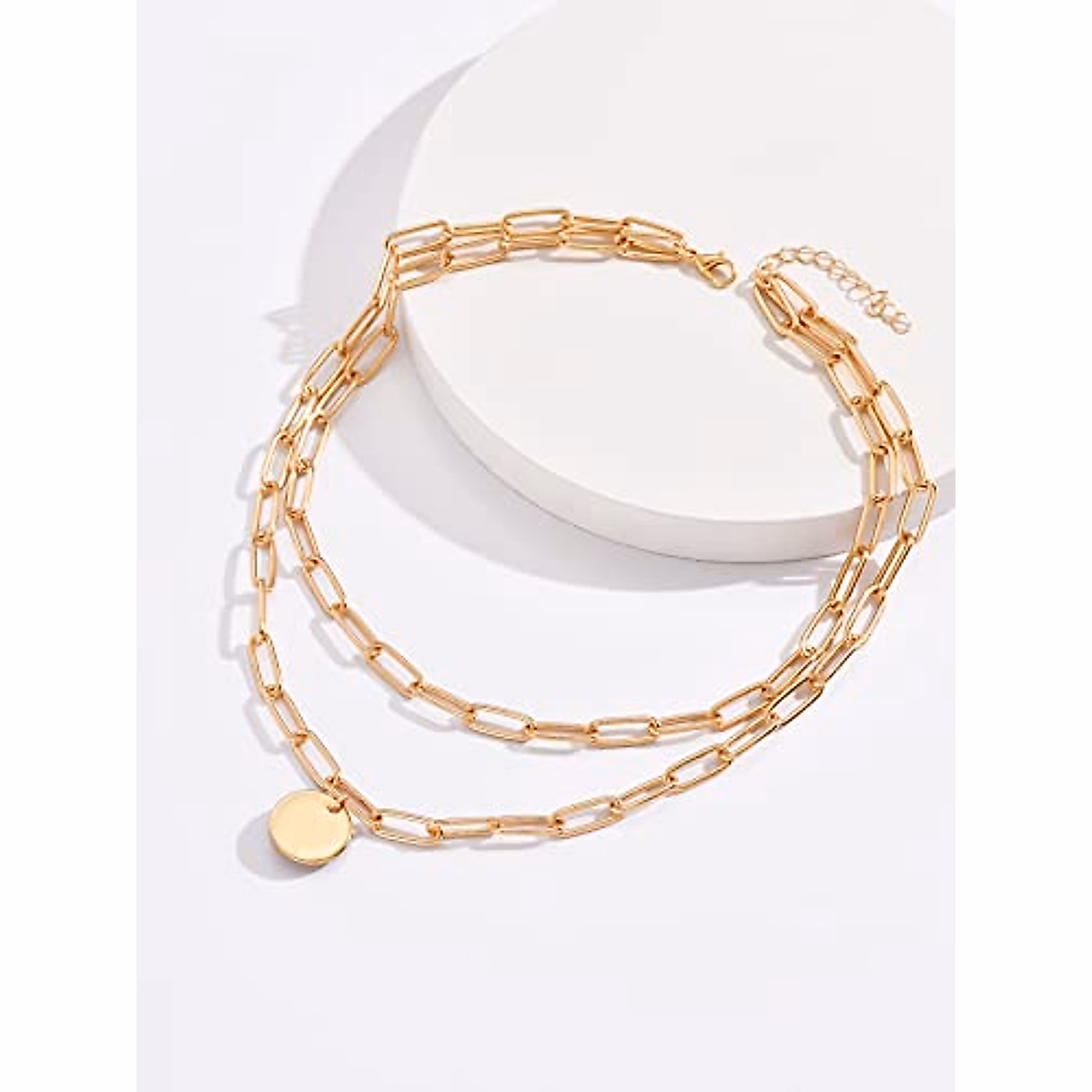 GORGLITTER Women's Round Pendant Layered Necklace Paperclip Chain Necklaces Gold One Size