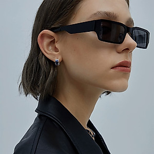 Ritach Stainless Steel Hoop Earrings for Men Blue CZ