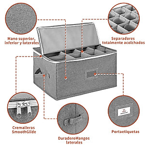 BOHEMIABY Wine Glass Storage Box with Dividers, Glassware Storage Containers-Holds 12 Red or White Wine glasses, Champagne Flutes, Crystal, Hard Shell and Stackable, Label Window