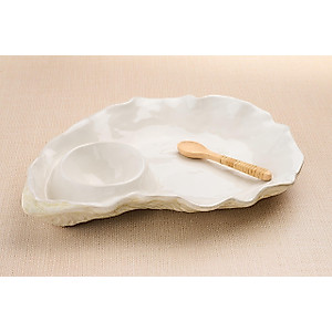 Mud Pie Oyster Chip and Dip Set, White, server 8 1/2" x 12" | spoon 5"