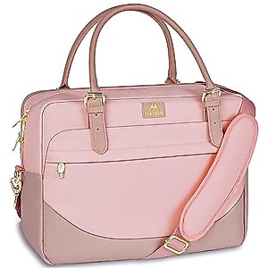 Laptop Bag for Women, 15.6 inch Computer Briefcase Sleeve Case, Large Water-resistant Cute Messenger Work Tote Bible Bag with Crossbody Shoulder Strap Gift for Office Travel Business College, Pink