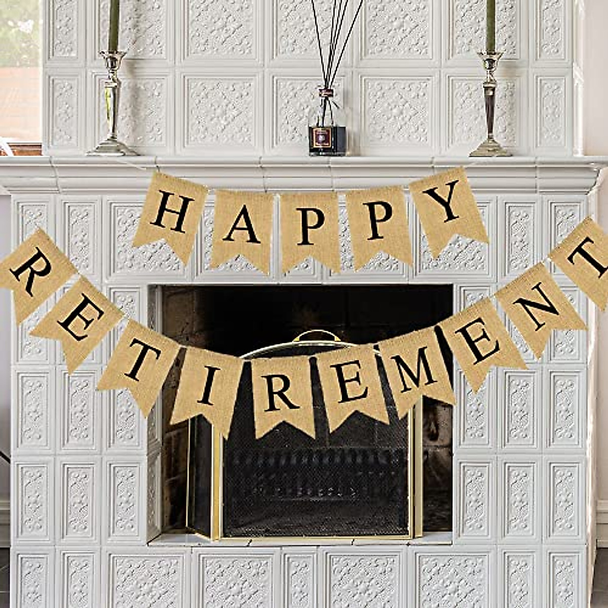 CROWNOS Happy Retirement Banner Burlap Women Men Retirement Banner for Retirement Party Decorations