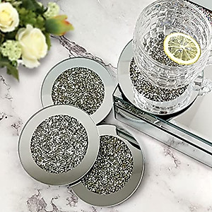 GIMORRTO Glass Mirrored Coaster 4 PC , Crushed Diamond Round 4" Cup Mat Decor on Tabletop for Bar Tools Dining Table
