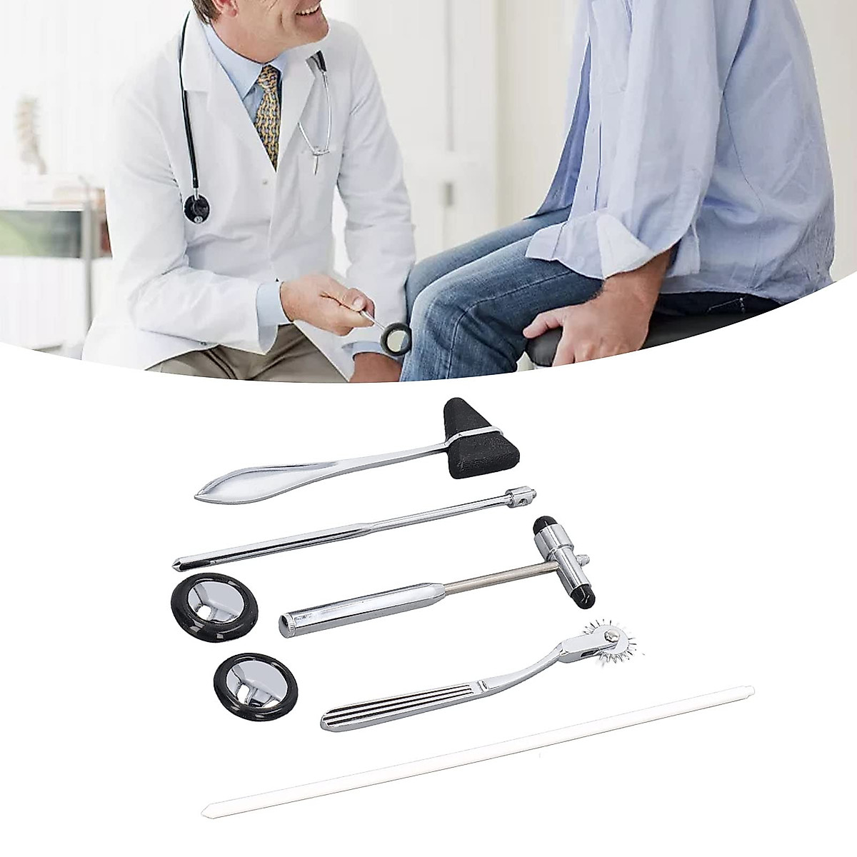 5PCS Neurological Hammer Set, Ergonomic Handle, Stainless Steel, Mainly with a Stethoscope Hammer to Strike Various Parts