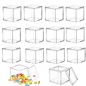 LOVPLAY Acrylic box with Lid Clear 12 Pack Small Acrylic Square Cube Containers Plastic Storage Box 1.77x1.77x1.77Inch/45X45X45mm for Birthday Valentine's Day Party Favor Candy Pill and Tiny Jewelry
